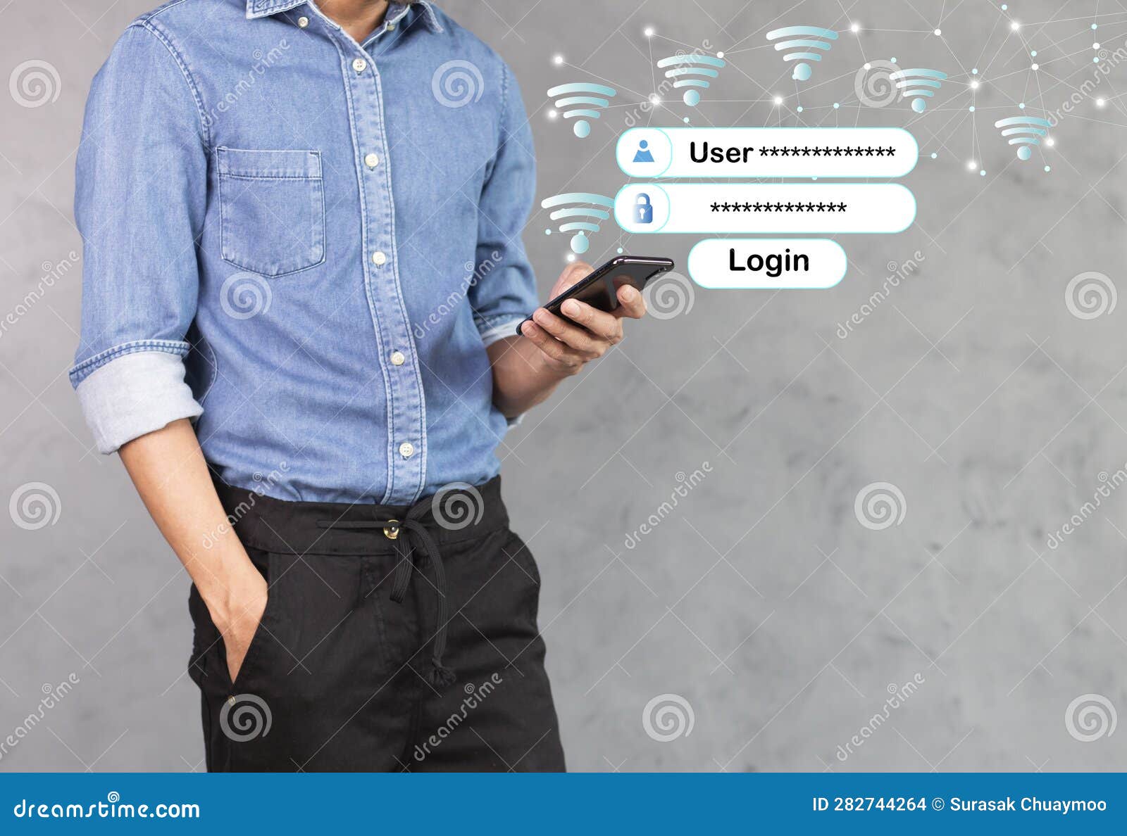 Smartphone with Login Wifi Network Connection while Lifestyle Man ...