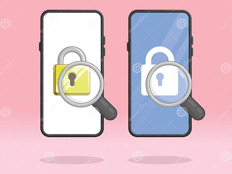 Smartphone Magnifier Lock Screen Inspection Padlock Stock Vector ...