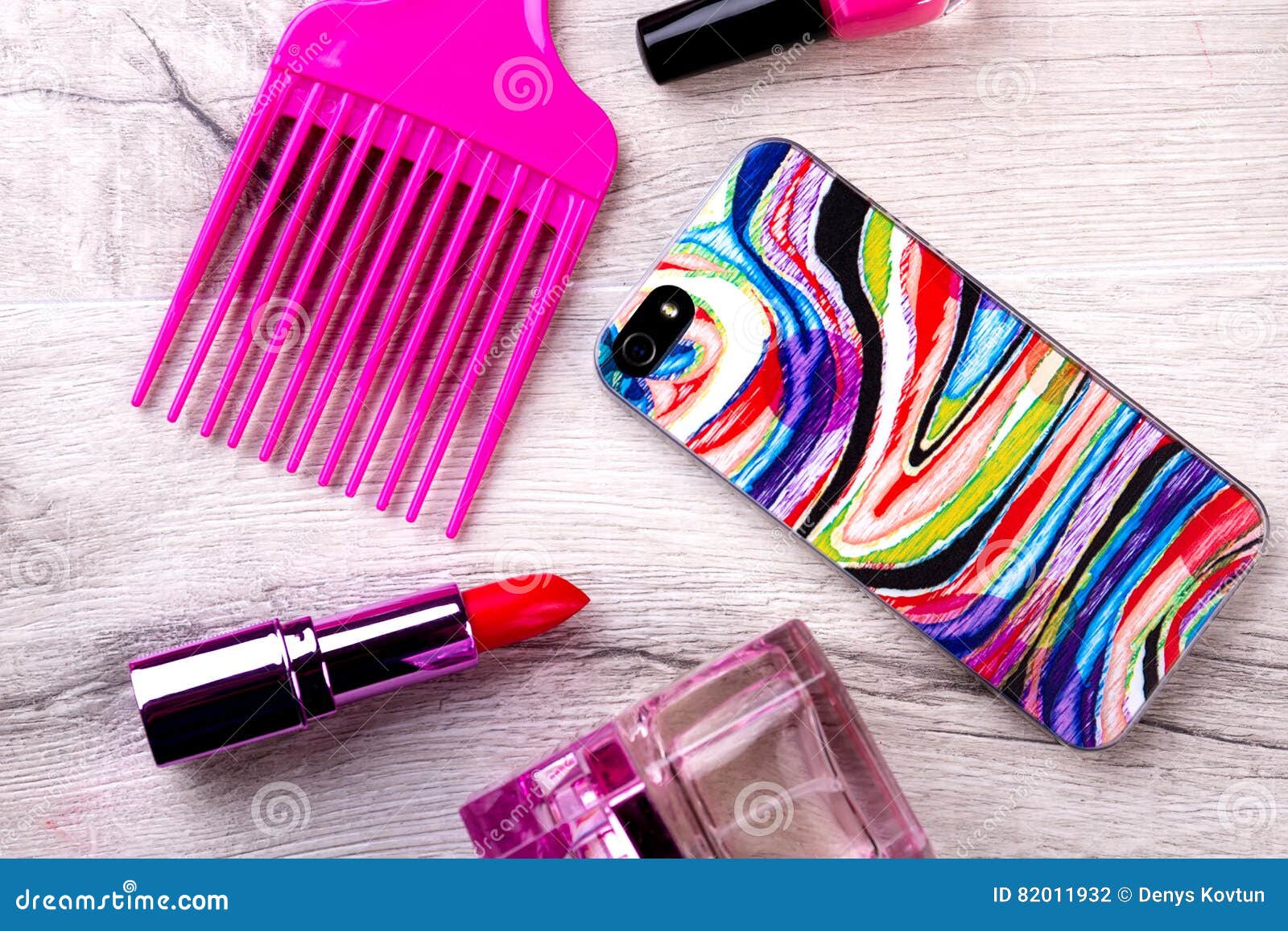 Smartphone and make-up. stock photo. Image of feminine - 82011932