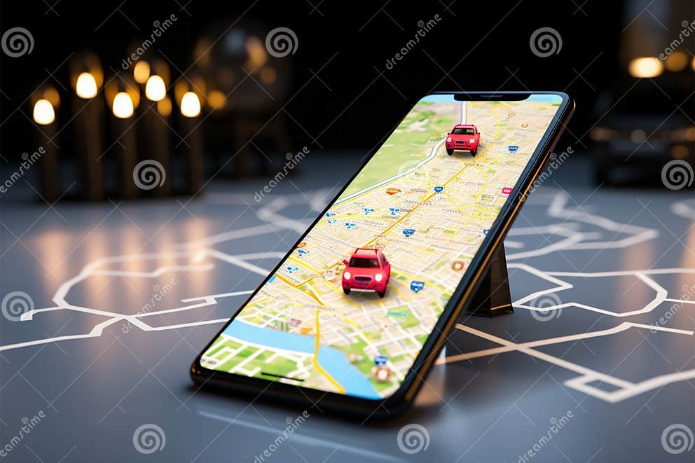 Smartphone Map Application for Car Navigation on the Road Stock ...