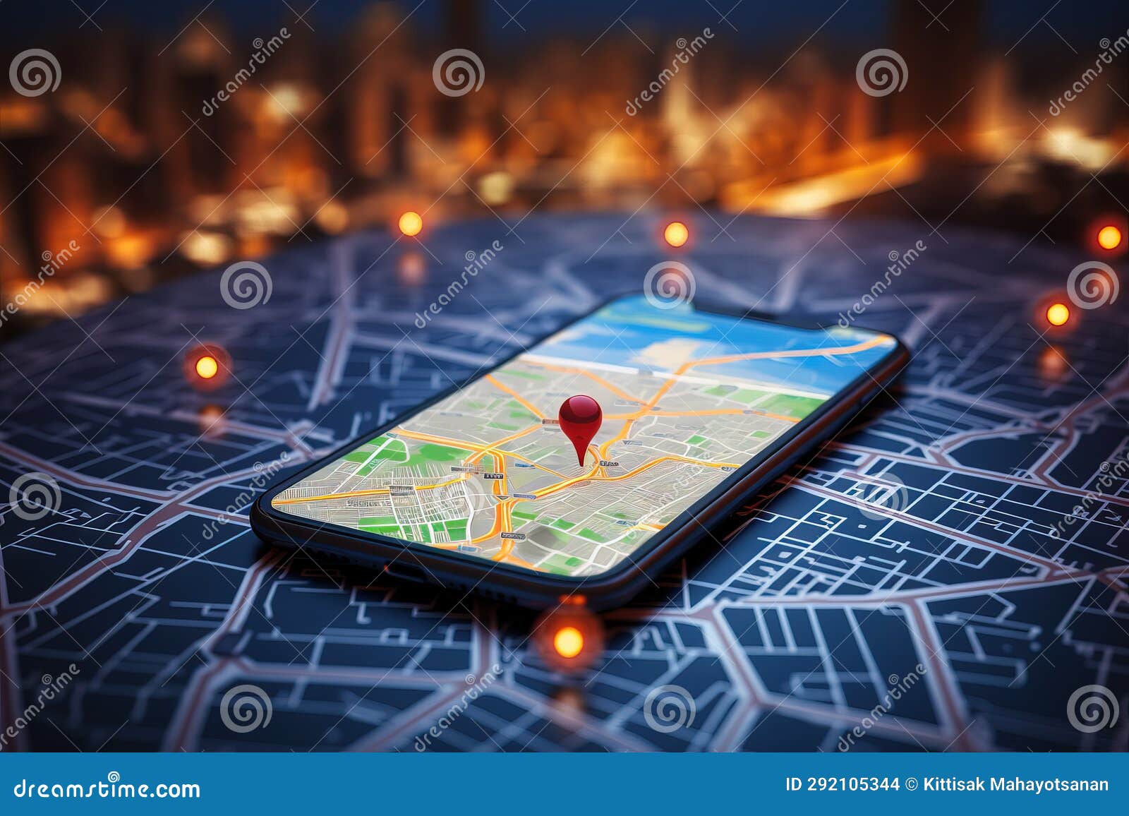 Smartphone with Map 3D Map Pins GPS Navigator Pin Checking Points 3D ...