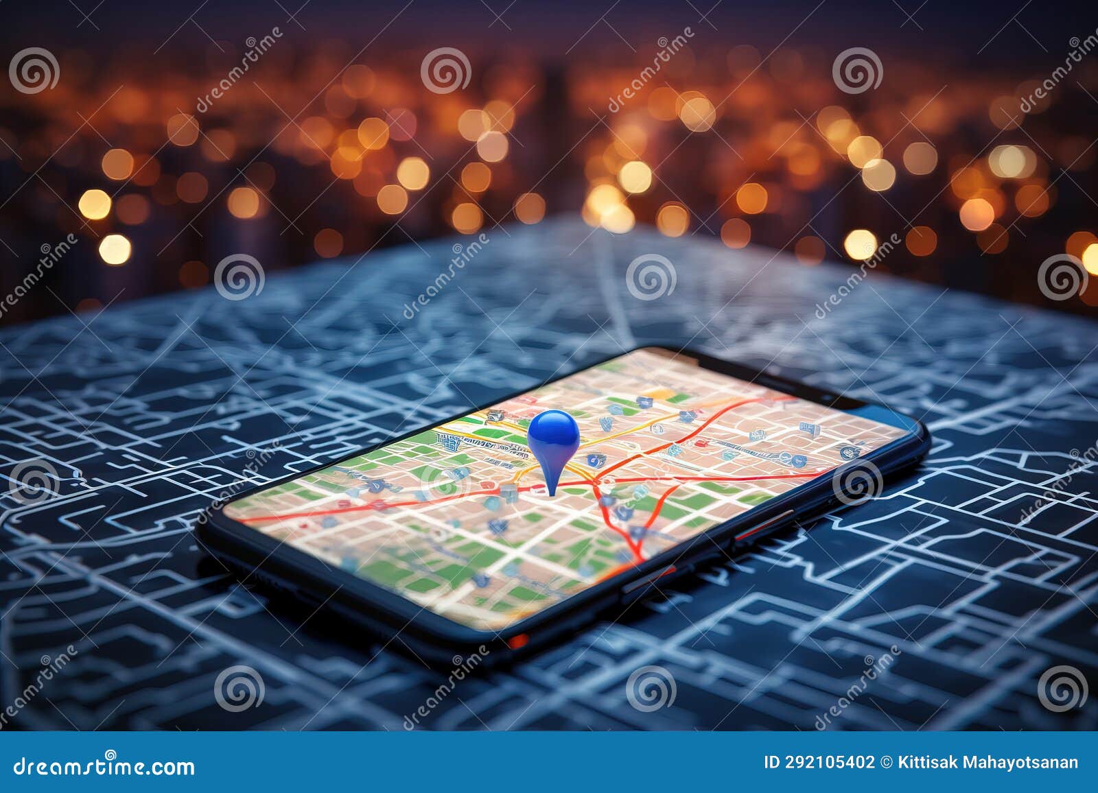 Smartphone with Map 3D Map Pins GPS Navigator Pin Checking Points 3D ...