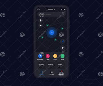 Smartphone Map GPS Navigation App Dark Mode Ux Ui Concept, Mobile Map Application, App Search ...
