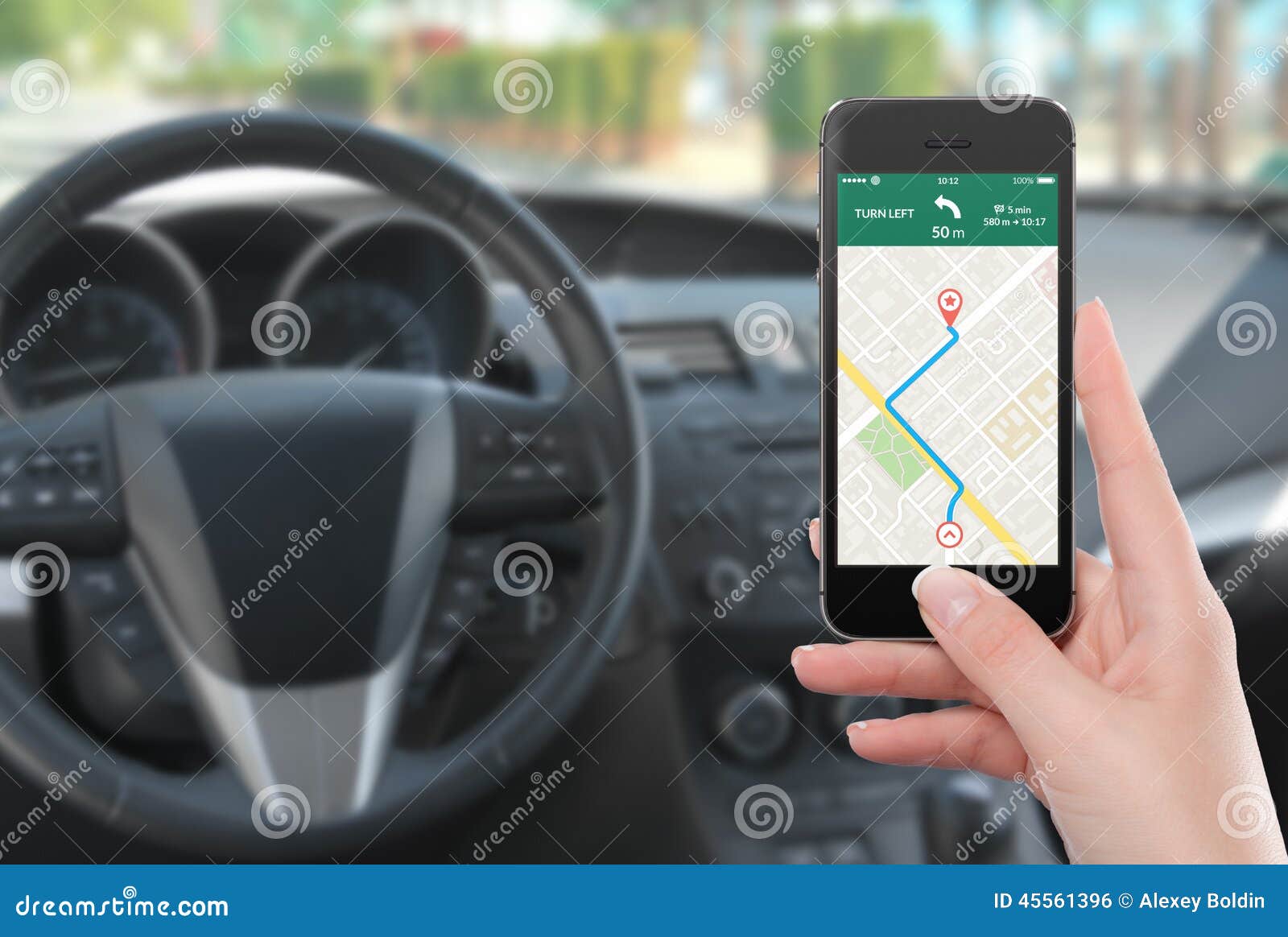 Smartphone With Map Gps Navigation App On The Screen In Female H Stock