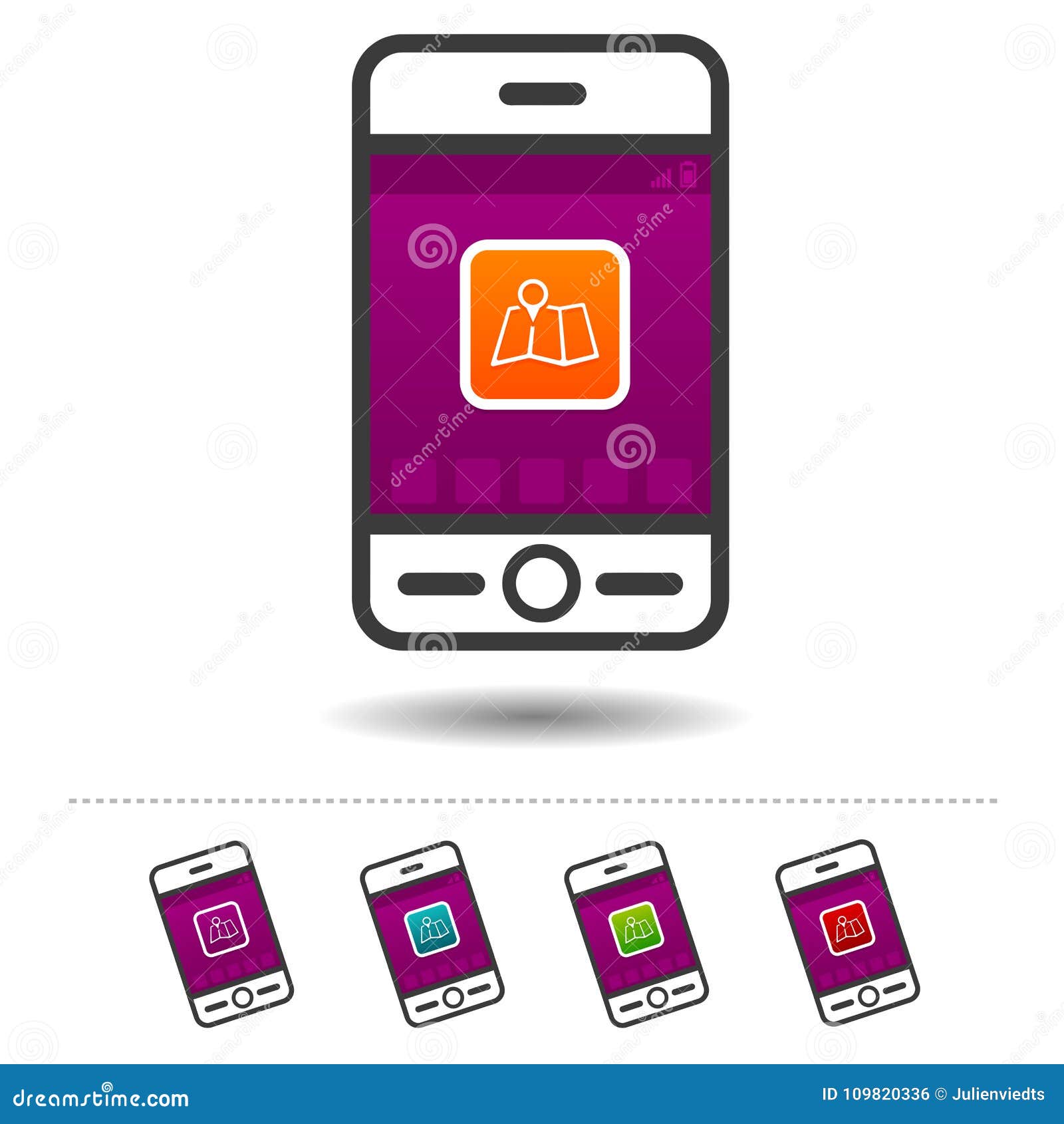 Smartphone with map icon. stock vector. Illustration of path - 109820336