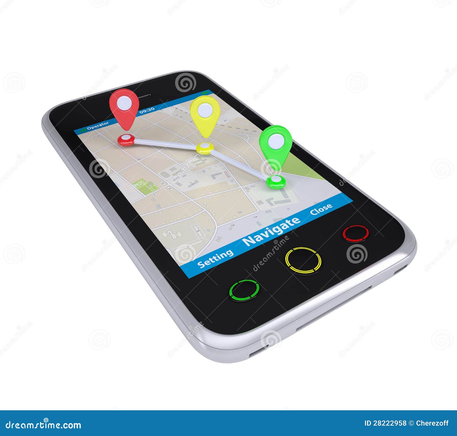 Smartphone with a Map Marked with the Waypoints Stock Illustration ...