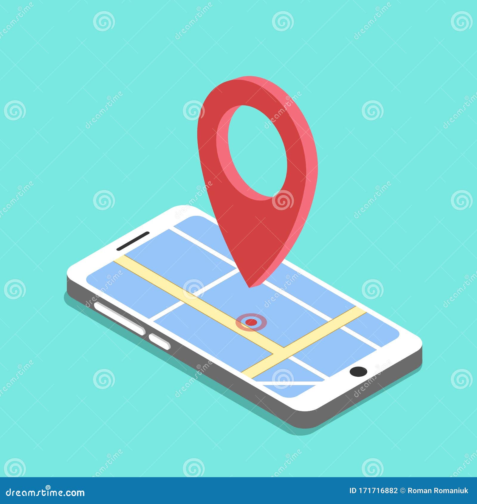 Smartphone with Map and Red Pinpoint on Screen, Vector Illustration ...