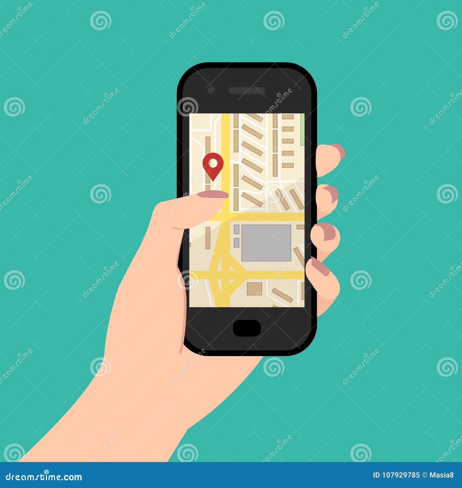 Smartphone with map vector stock illustration. Illustration of portable ...