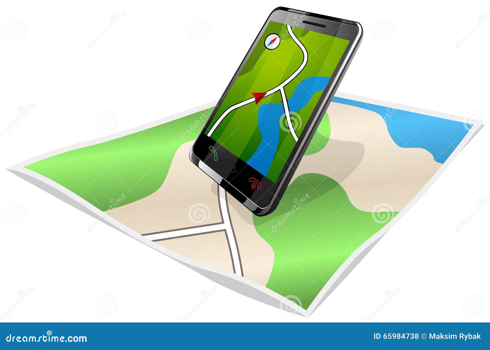 Smartphone and map stock vector. Illustration of direction - 65984738