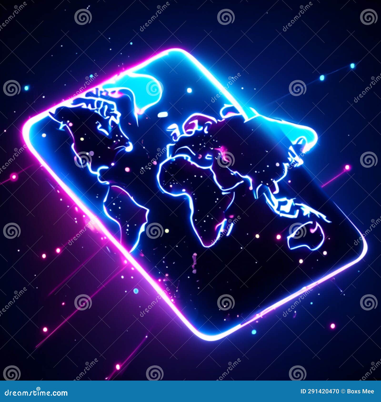 Smartphone with Map of the World on a Dark Background. Vector ...