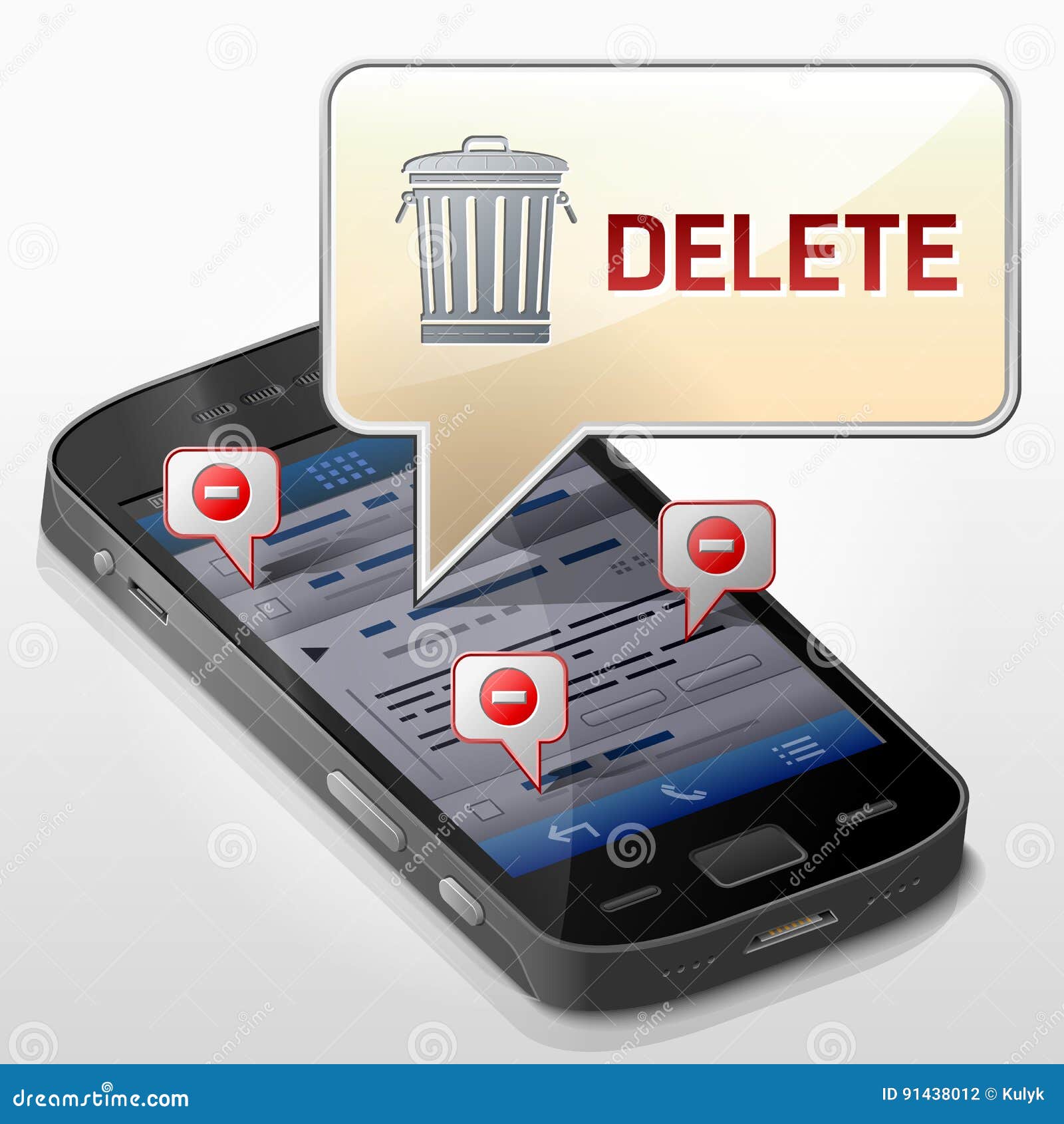 Smartphone with Message Bubble about Data Delete Stock Vector ...