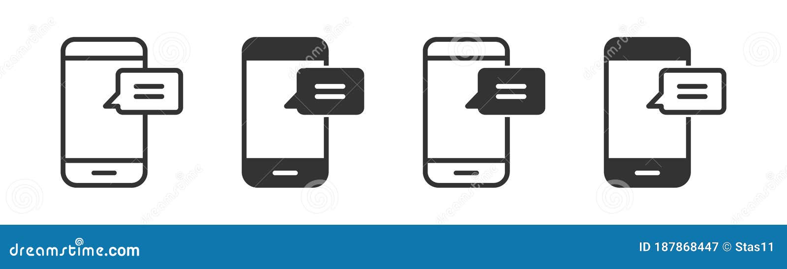 Smartphone Message Icons in Four Different Versions in a Flat Design ...