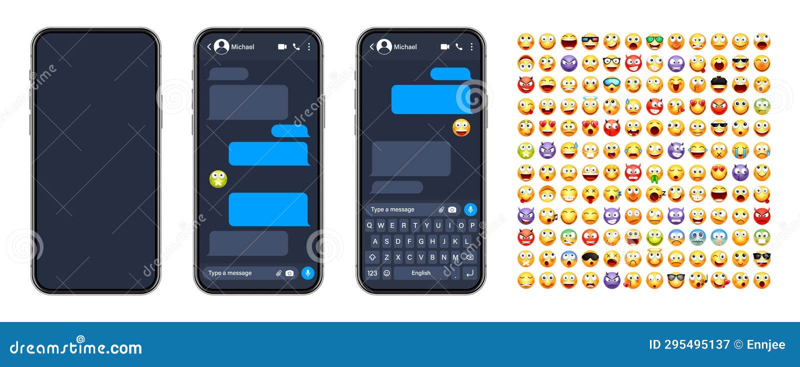 Smartphone Messaging App, User Interface with Emoji. SMS Text Frame ...