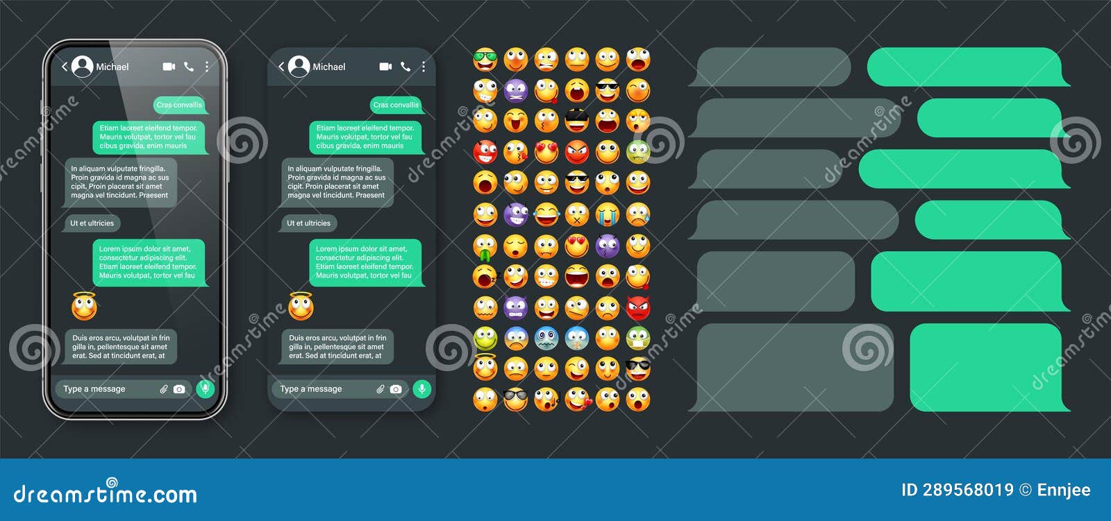 Smartphone Messaging App, User Interface with Emoji. SMS Text Frame ...