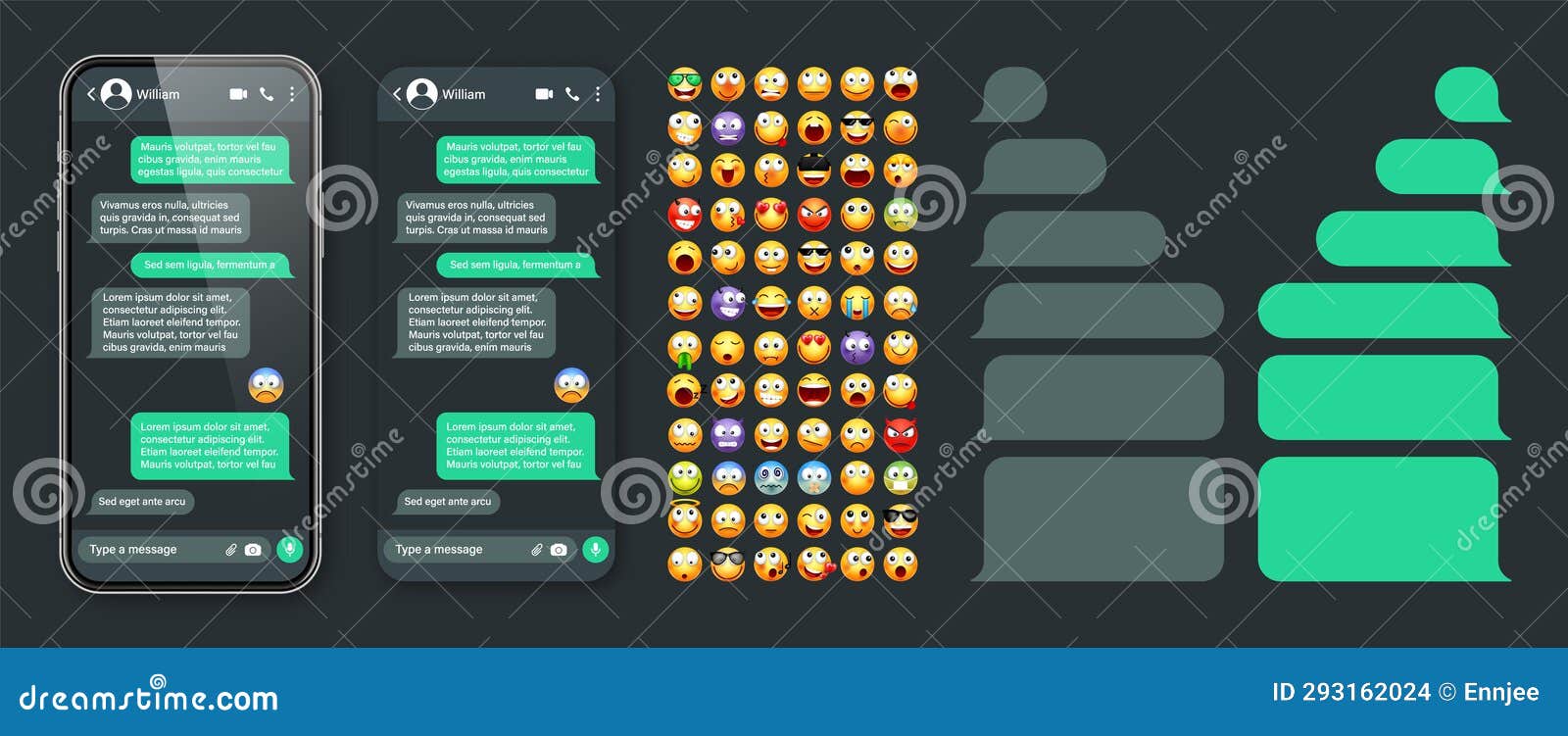 Smartphone Messaging App, User Interface with Emoji. SMS Text Frame ...