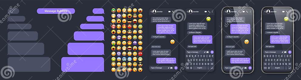Smartphone Messaging App, User Interface with Emoji. SMS Text Frame ...