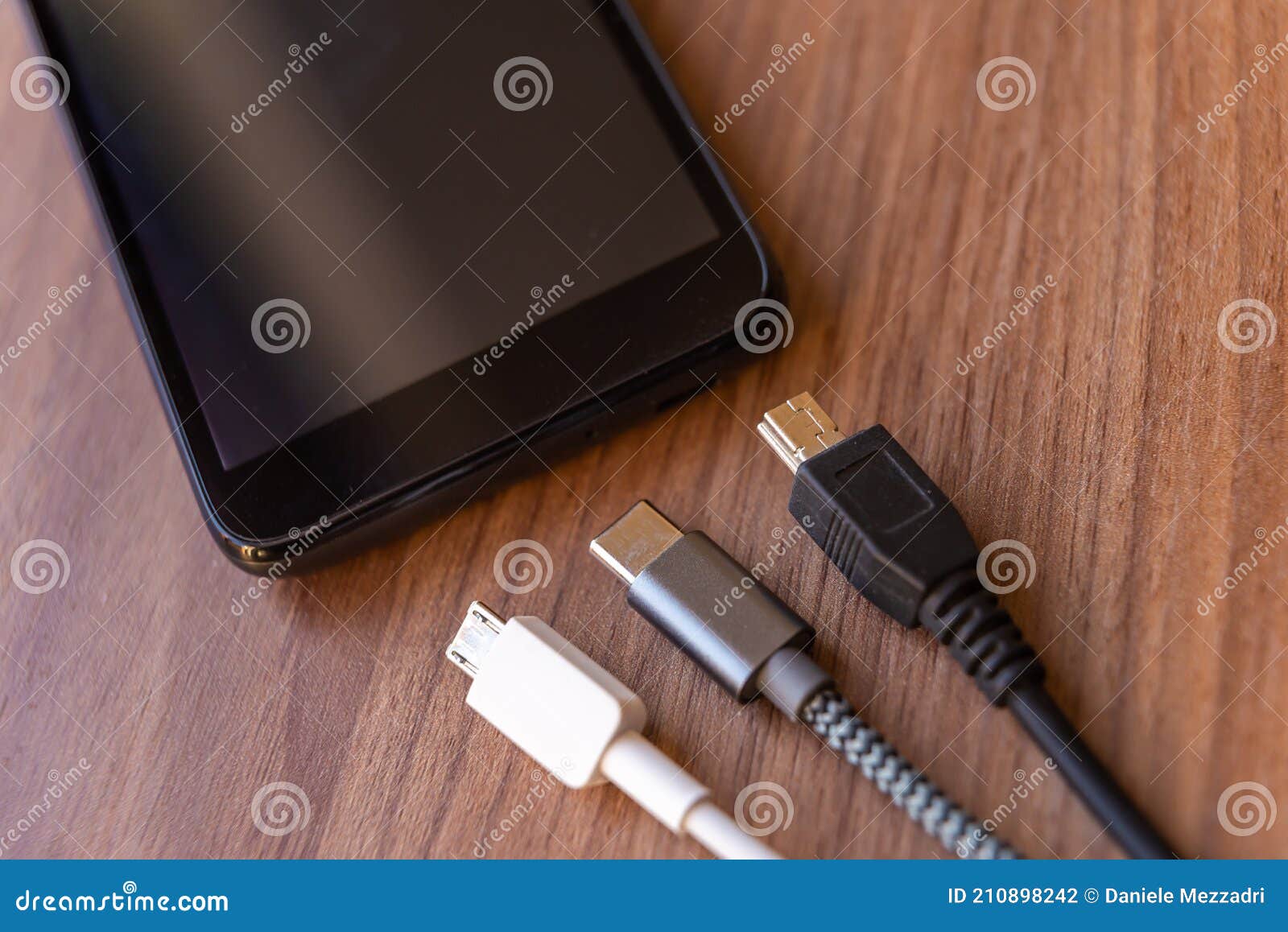 Smartphone with Mini Usb, Micro Usb, Usb Type C Plugs Stock Photo ...