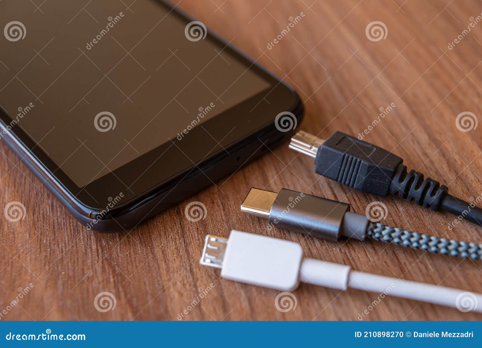 Smartphone with Mini Usb, Micro Usb, Usb Type C Plugs Stock Photo ...