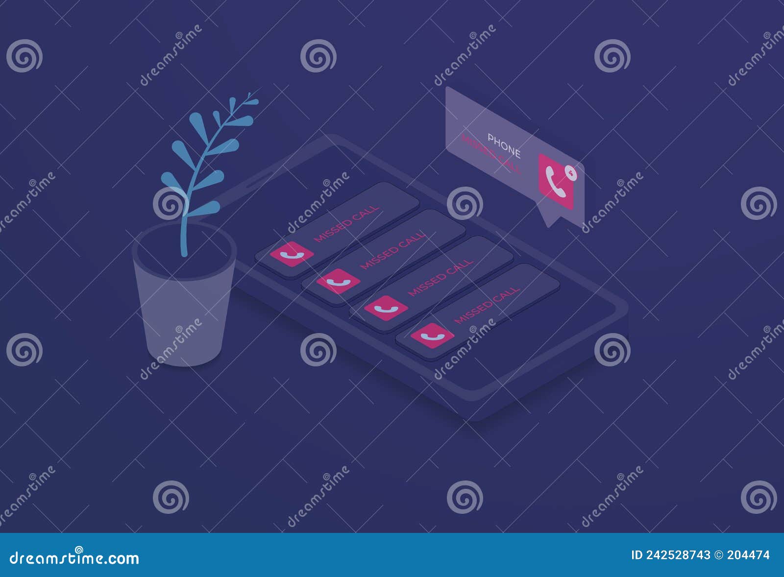 Smartphone with Missing Call Notification Concept. Mobile Phone Screen ...