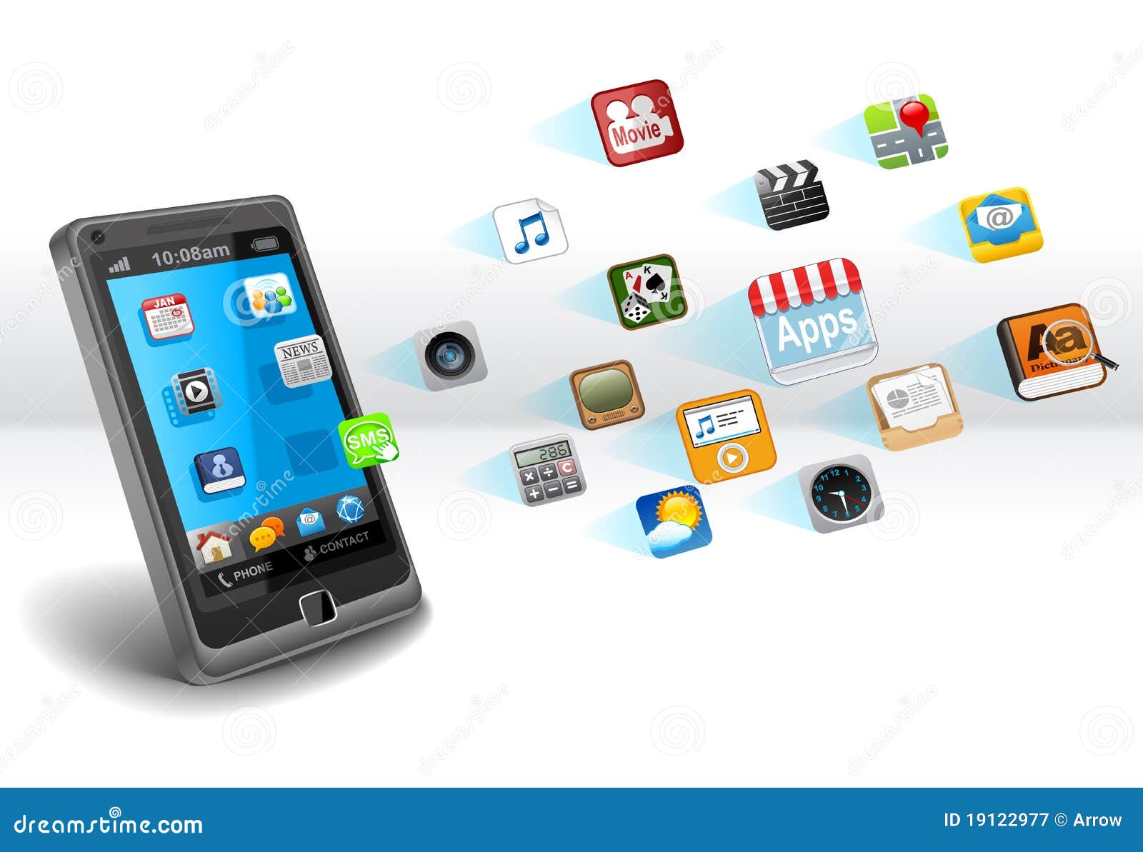 Smartphone mit apps stock abbildung. Illustration von ikonen - 19122977