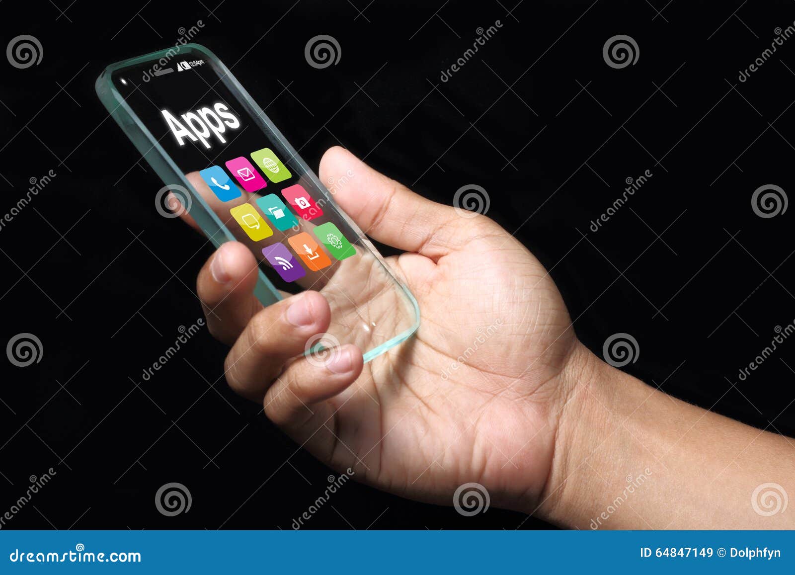 Smartphone mit apps stockbild. Bild von hand, apps, futuristisch - 64847149
