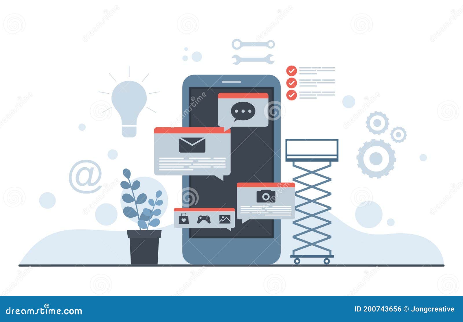 Smartphone Mobile App Development Process Flat Design Illustration ...