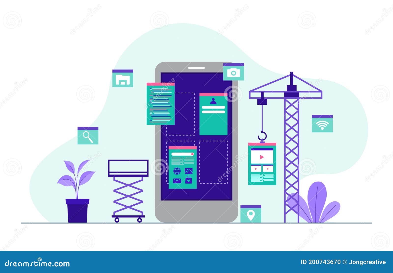 Smartphone Mobile App Development Process Flat Design Illustration Stock Vector - Illustration ...
