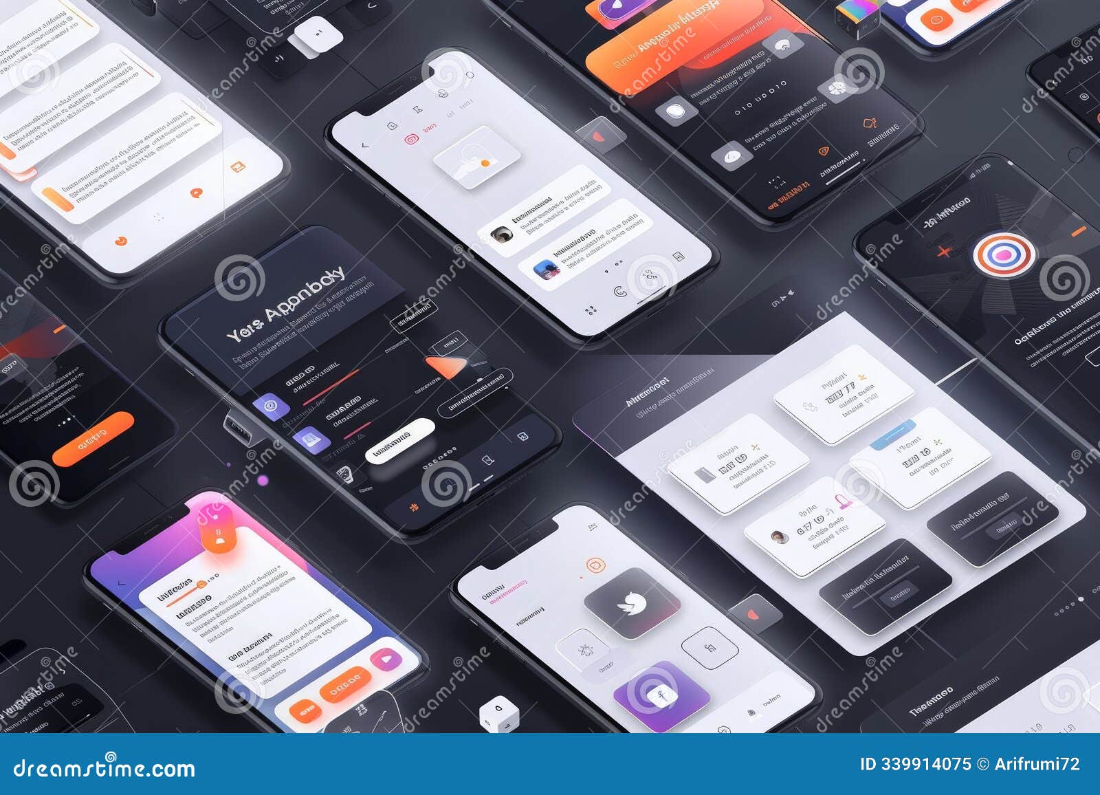 Smartphone Mobile App Interface Mockup With Ui Active Blocks And Connections Ack Of Ui Ux Gui