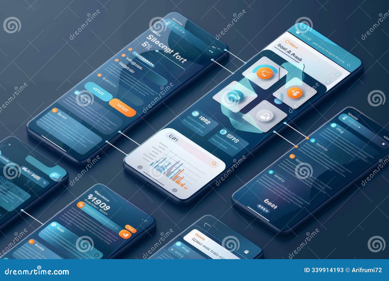 Smartphone Mobile App Interface Mockup With Ui Active Blocks And Connections Ack Of Ui Ux Gui