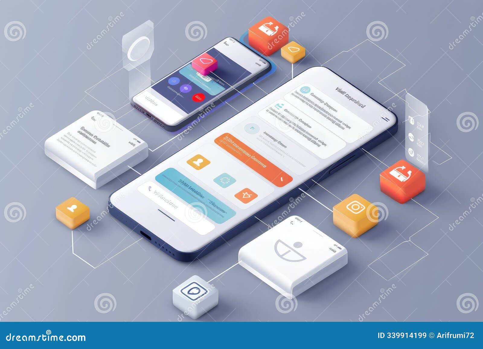 Smartphone Mobile App Interface Mockup With Ui Active Blocks And Connections Ack Of Ui Ux Gui