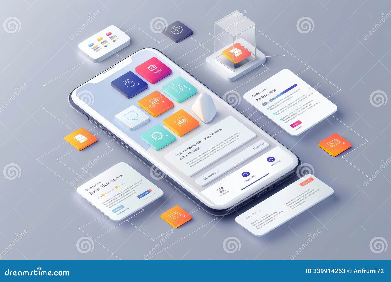 Smartphone Mobile App Interface Mockup with Ui Active Blocks and ...