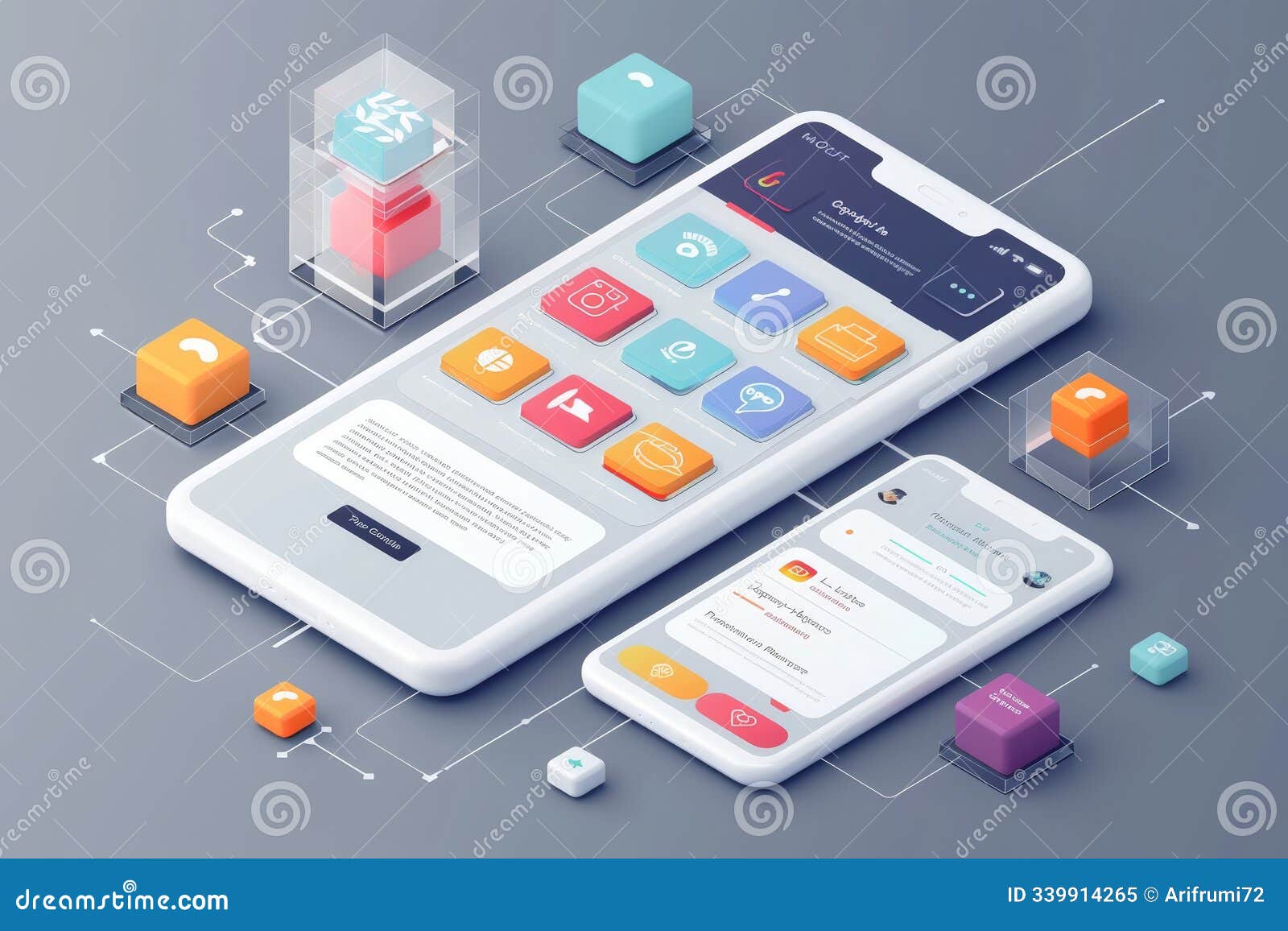 Smartphone Mobile App Interface Mockup with Ui Active Blocks and ...