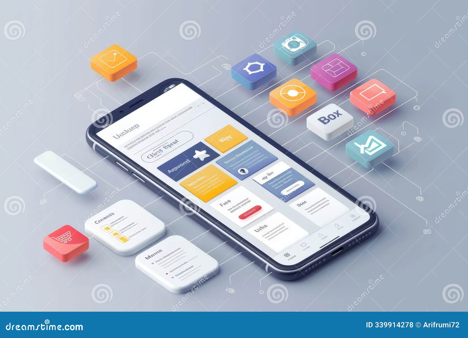Smartphone Mobile App Interface Mockup with Ui Active Blocks and ...