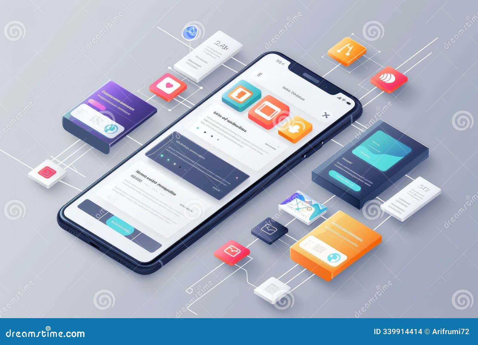 Smartphone Mobile App Interface Mockup with Ui Active Blocks and ...
