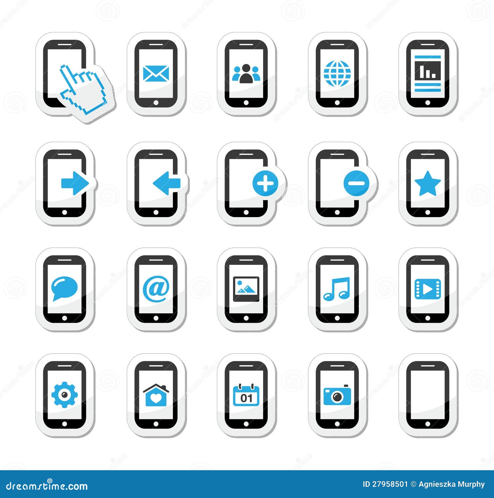 Smartphone / Mobile or Cell Phone Icons Set Stock Illustration ...
