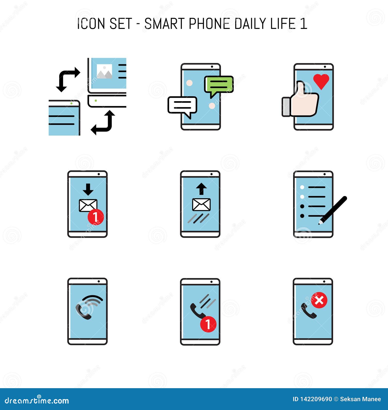 Smartphone, Mobile Icon Collection Set with daily Life Concepts Stock ...