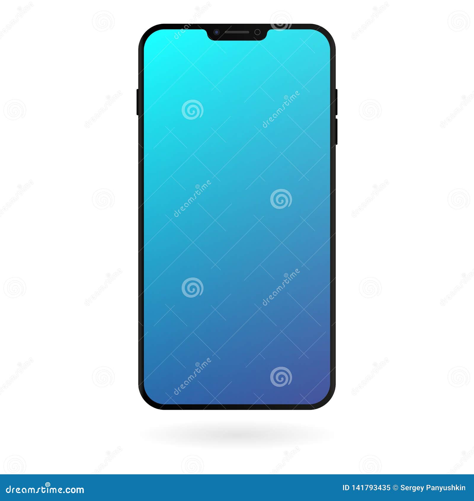 Smartphone Mockup with Blue Gradient Screen on White Background. Black ...