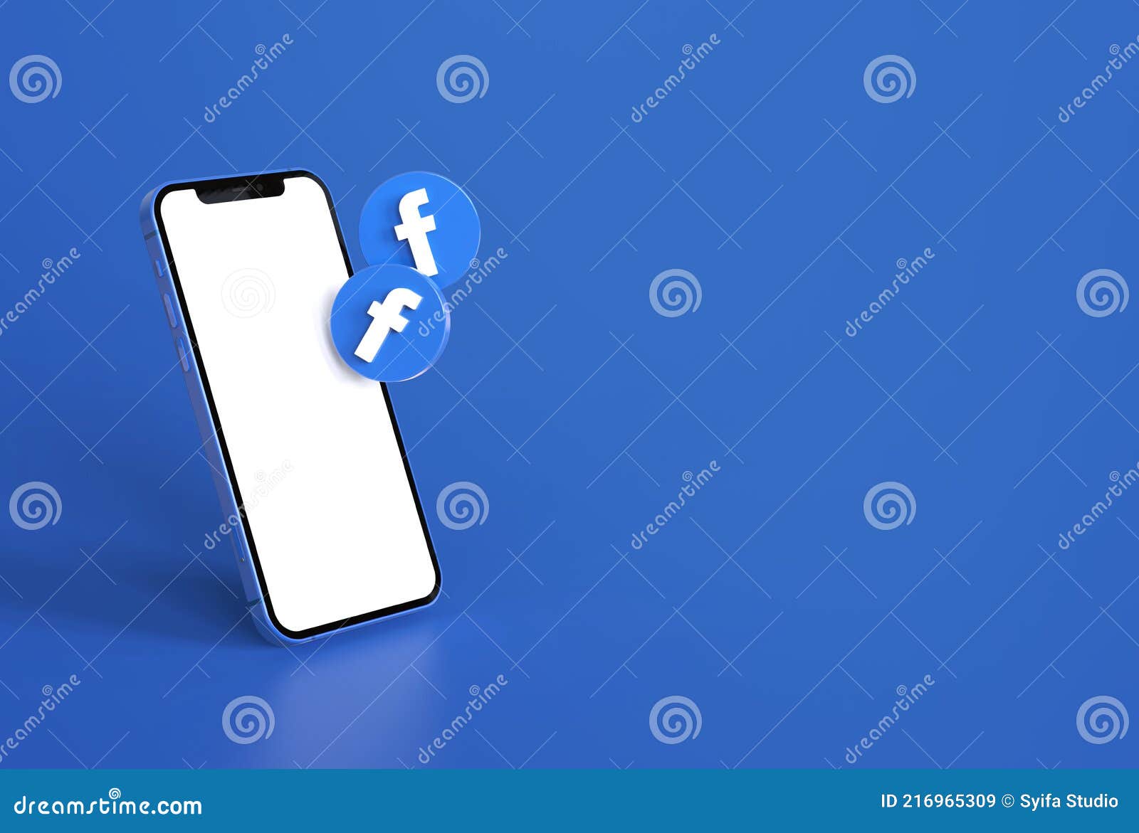 Smartphone Mockup with Facebook Icons in Realistic 3D Rendering. Blank ...