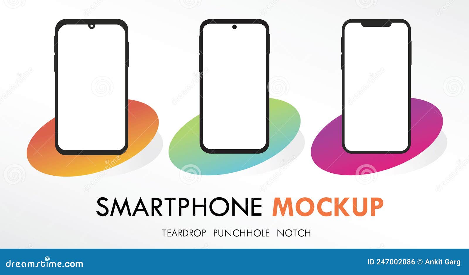 Smartphone Mockup Set Android Three Blank Display Notch Teardrop Punch ...