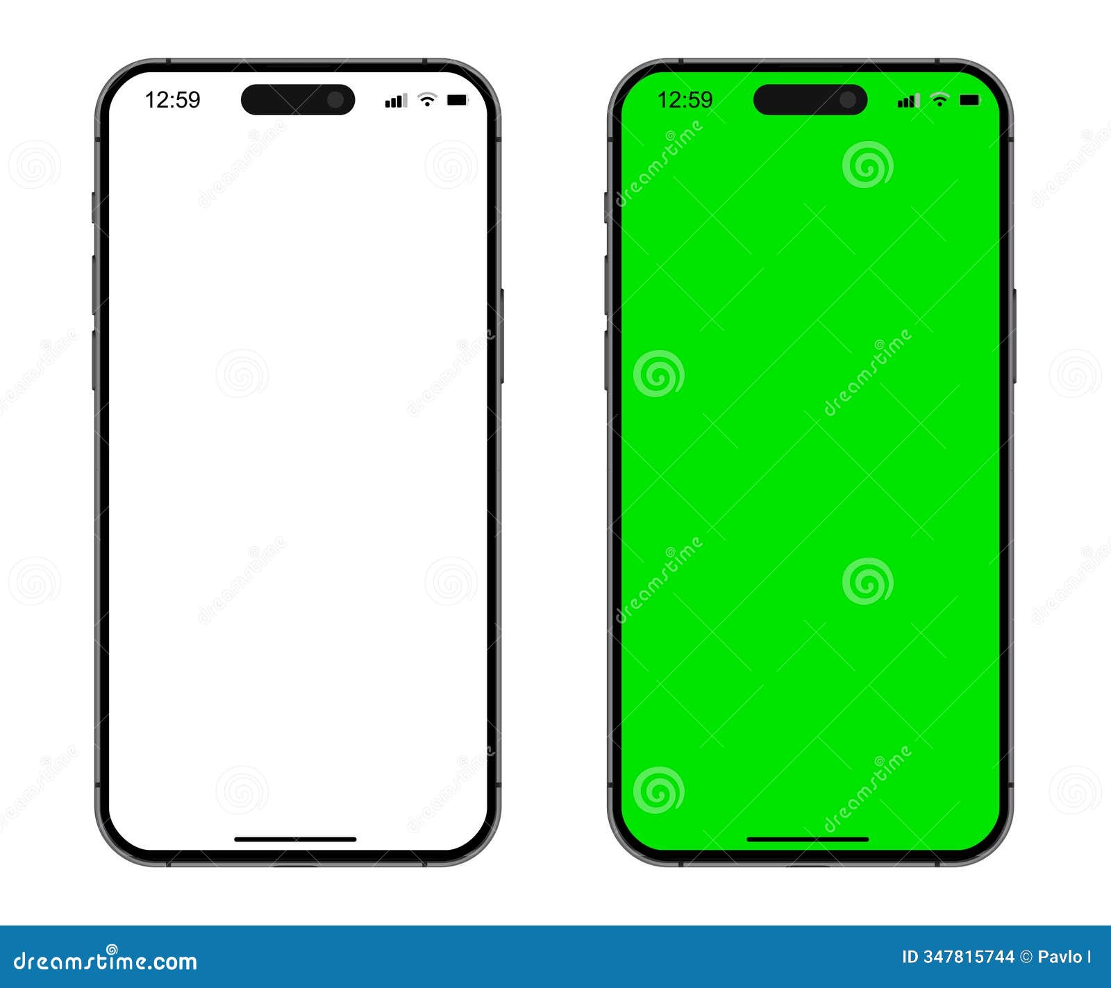 Smartphone Mockup Set with White Empty and Green Touch Screen. Detailed ...