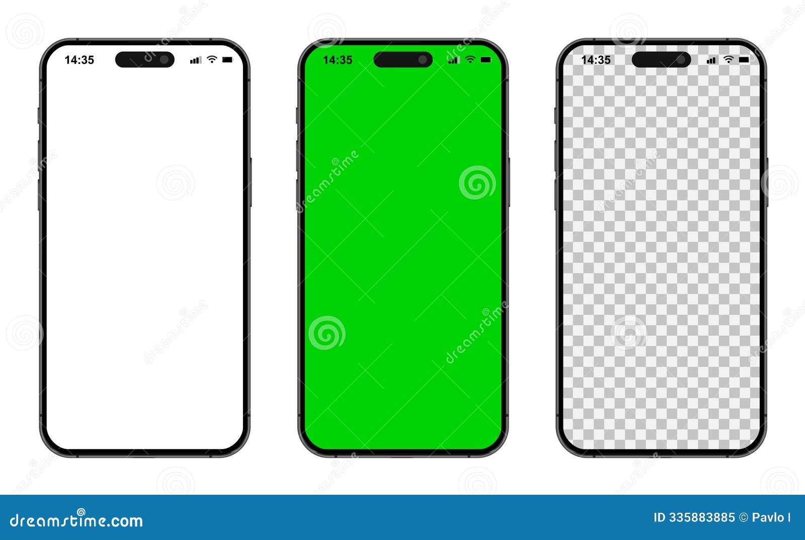 Smartphone Mockup Set with White Empty Transparent, White, Green Touch ...