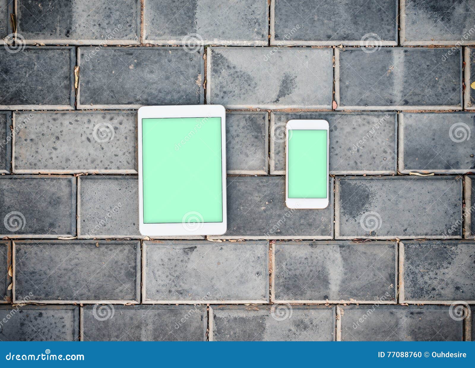Smartphone and Mockup Tablet Pc Against a Brick Wall Stock Photo ...
