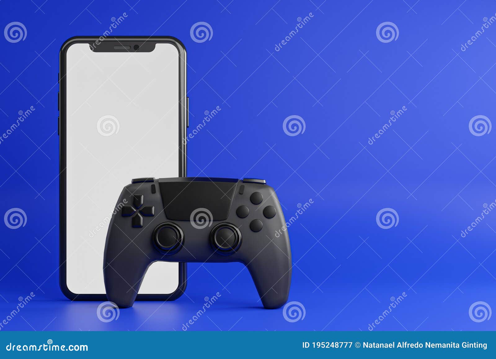 Smartphone Mockup Template Black Gamepad Console Blue Background 3D ...