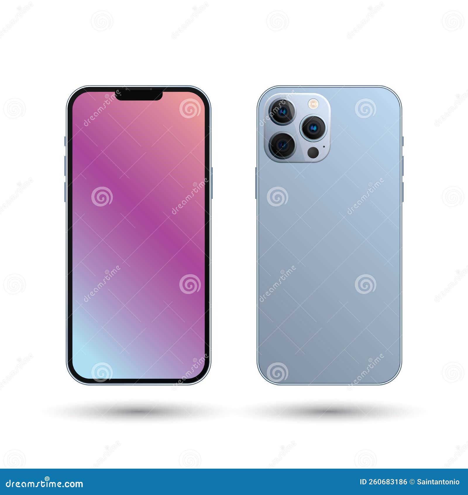 Smartphone Mockup Template, Mobile Phone Front and Back, Vector ...