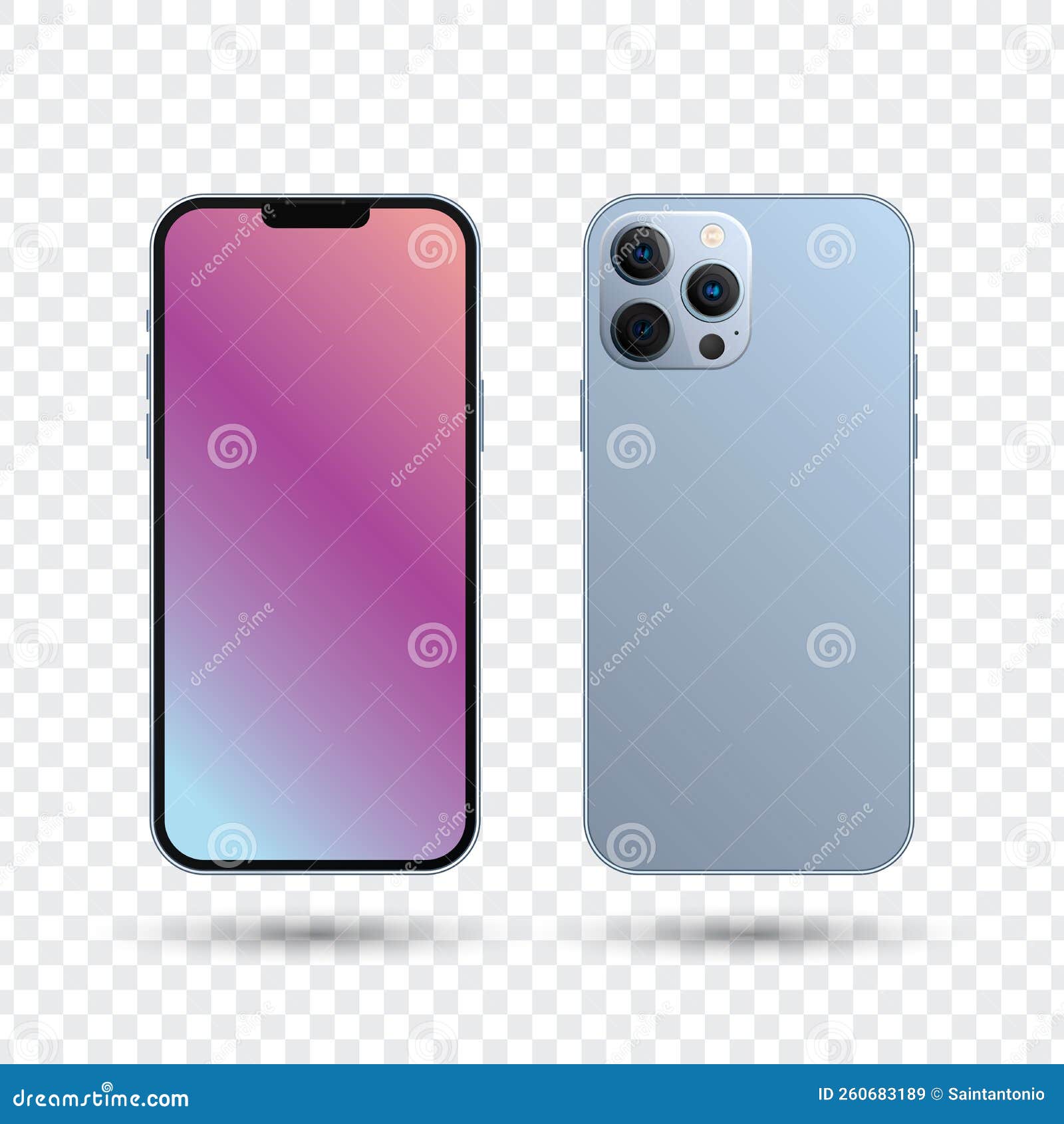 Smartphone Mockup Template, Mobile Phone Front and Back, Vector ...