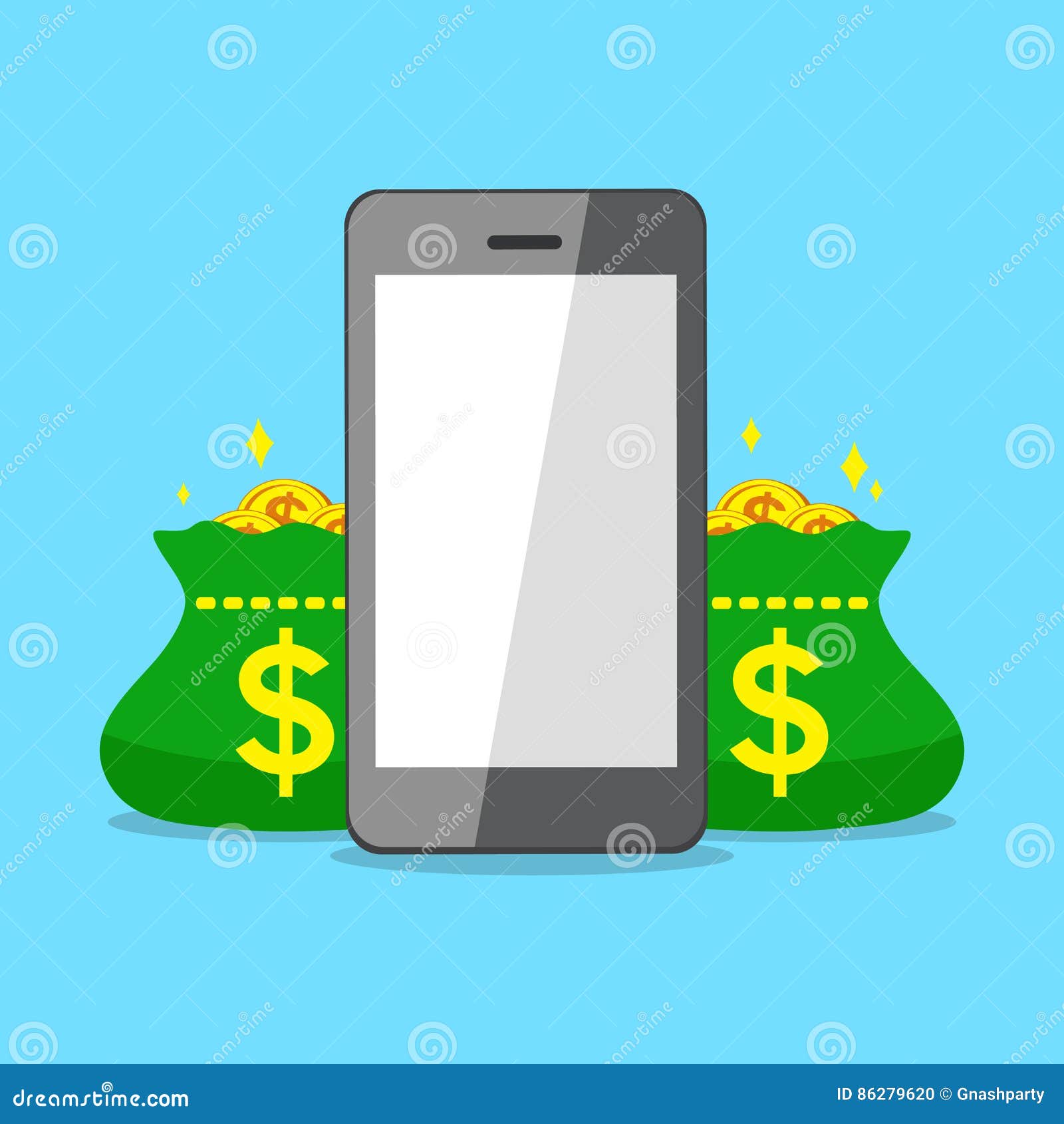 Smartphone and money bags stock vector. Illustration of concept - 86279620