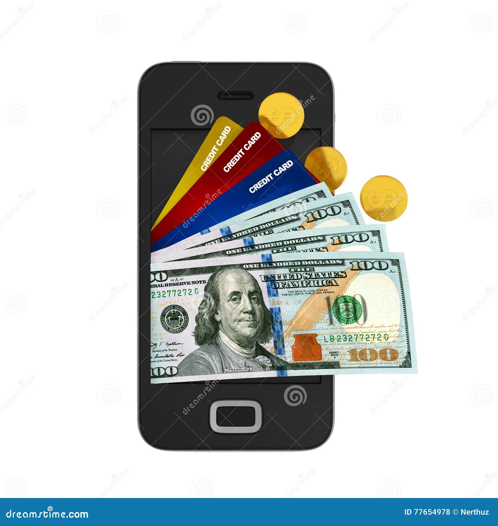 Smartphone with Money and Credit Cards Stock Photo - Image of debit ...