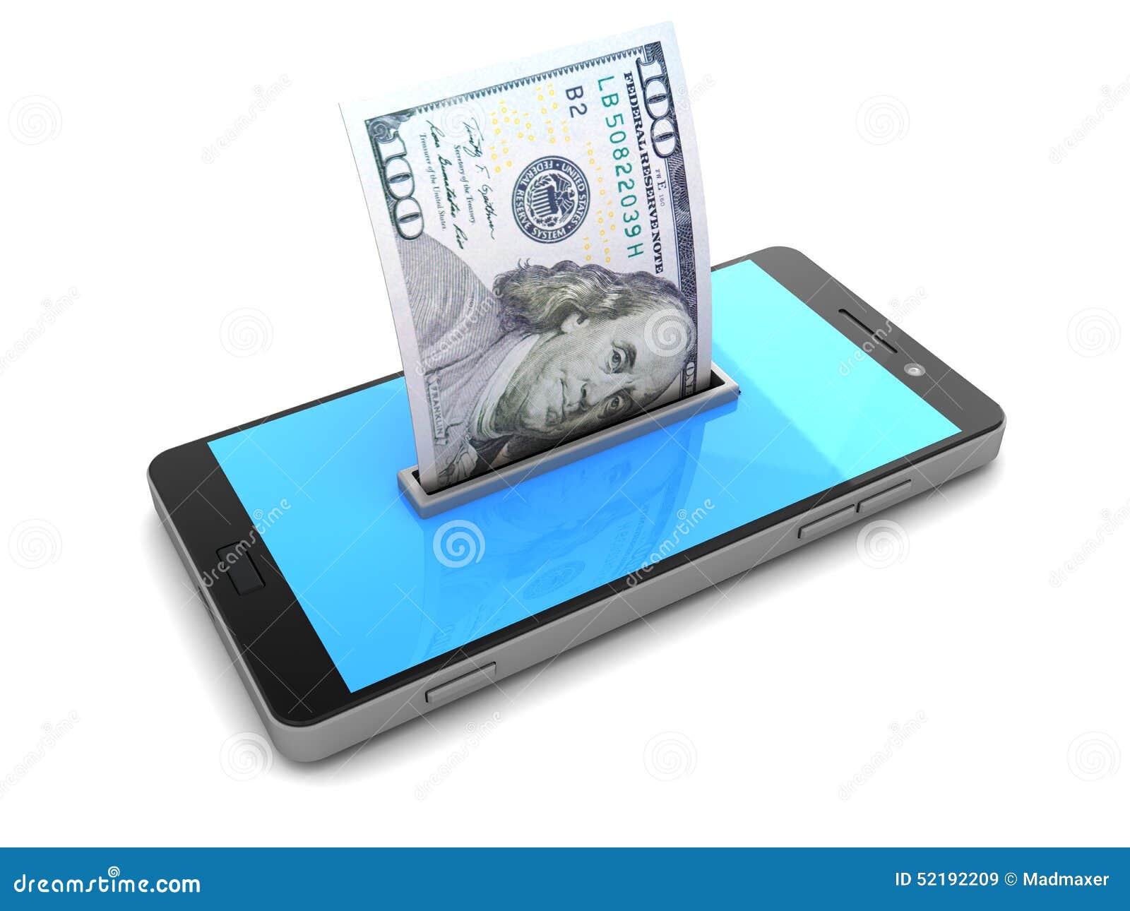 Smartphone and money stock illustration. Illustration of dollar - 52192209