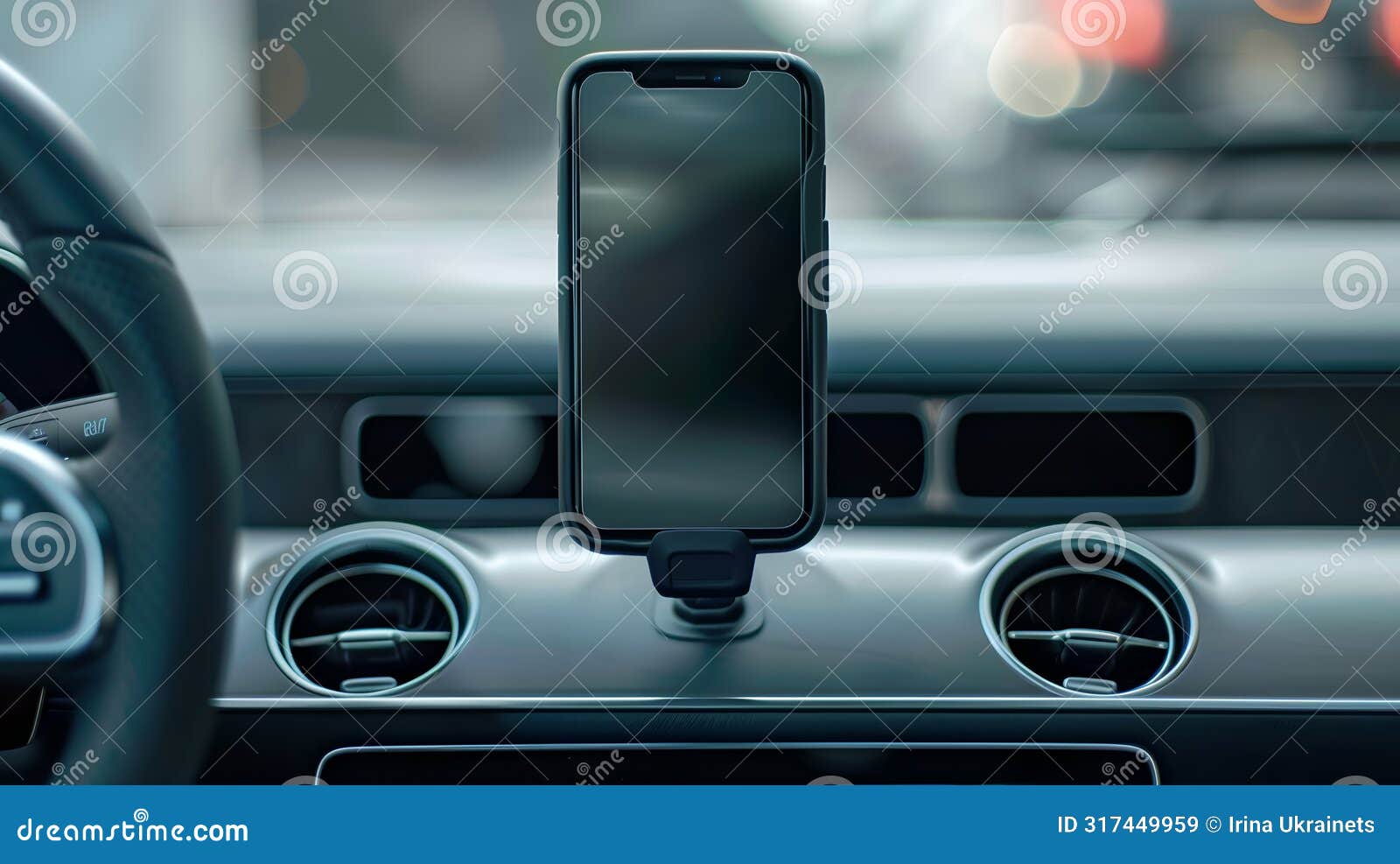 Smartphone Mounted on Car Dashboard Holder. Convenient Device Placement ...