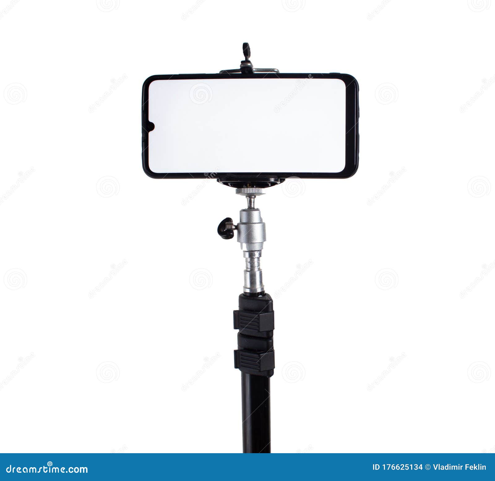 Smartphone Mounted on a Tripod in a Horizontal Position on a White ...